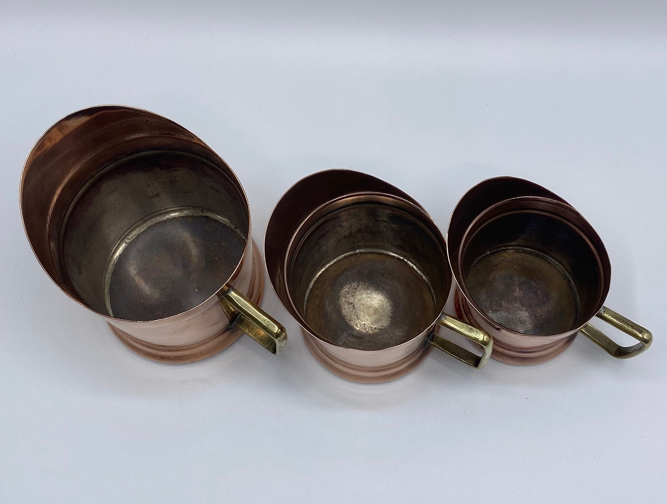 Set of 6 French Brass & Copper Kitchen Measuring Jugs Containers ...