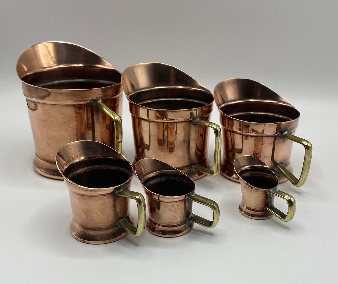 Set of 6 French Brass & Copper Kitchen Measuring Jugs Containers ...