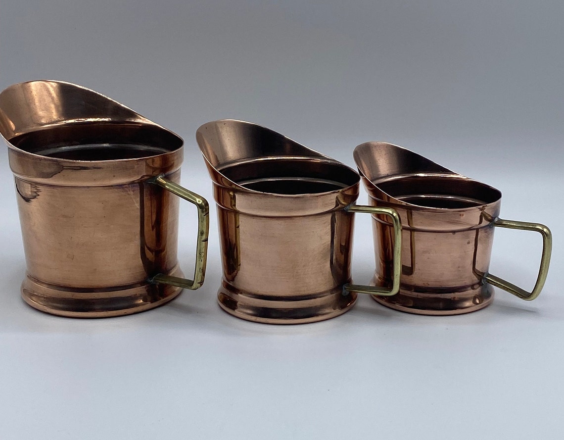 Set of 6 French Brass & Copper Kitchen Measuring Jugs Containers ...