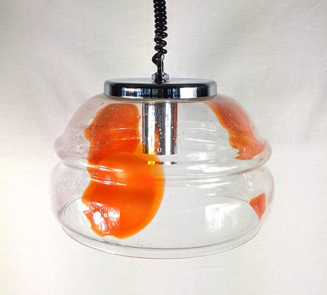 1970s Clear Glass Pendant Ceiling Light With Orange Accents – Vintage ...