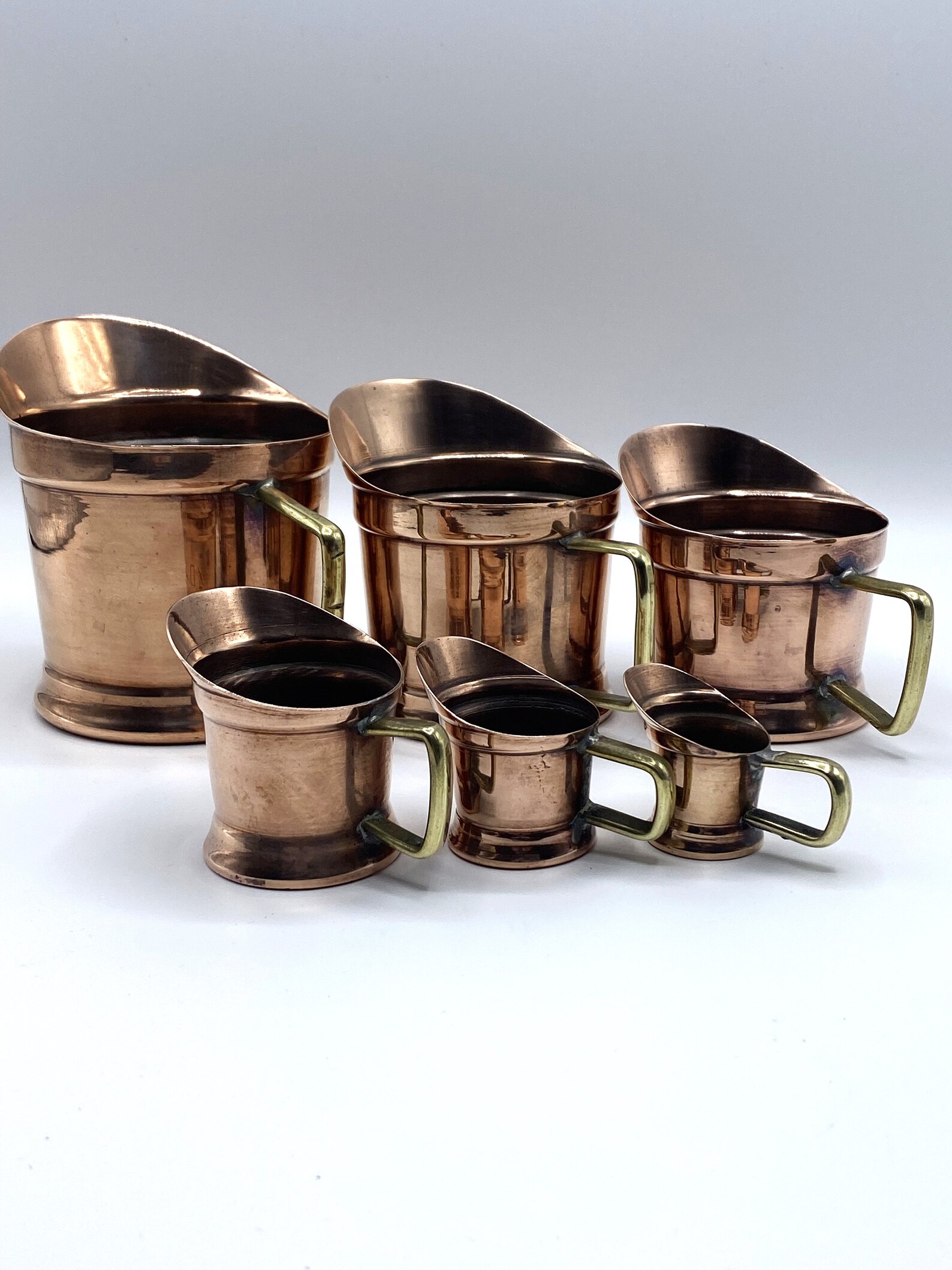 Set of 6 French Brass & Copper Kitchen Measuring Jugs Containers ...