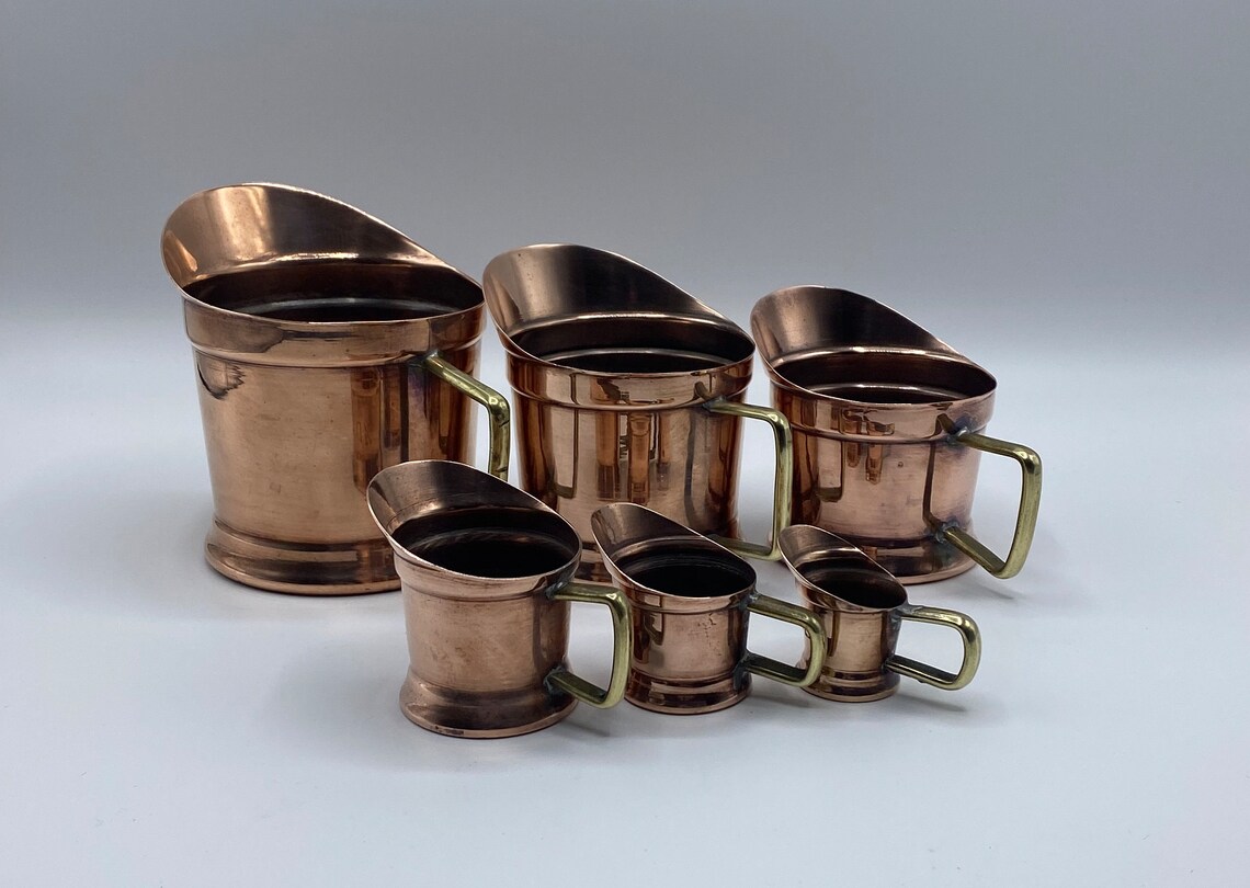 Set of 6 French Brass & Copper Kitchen Measuring Jugs Containers ...