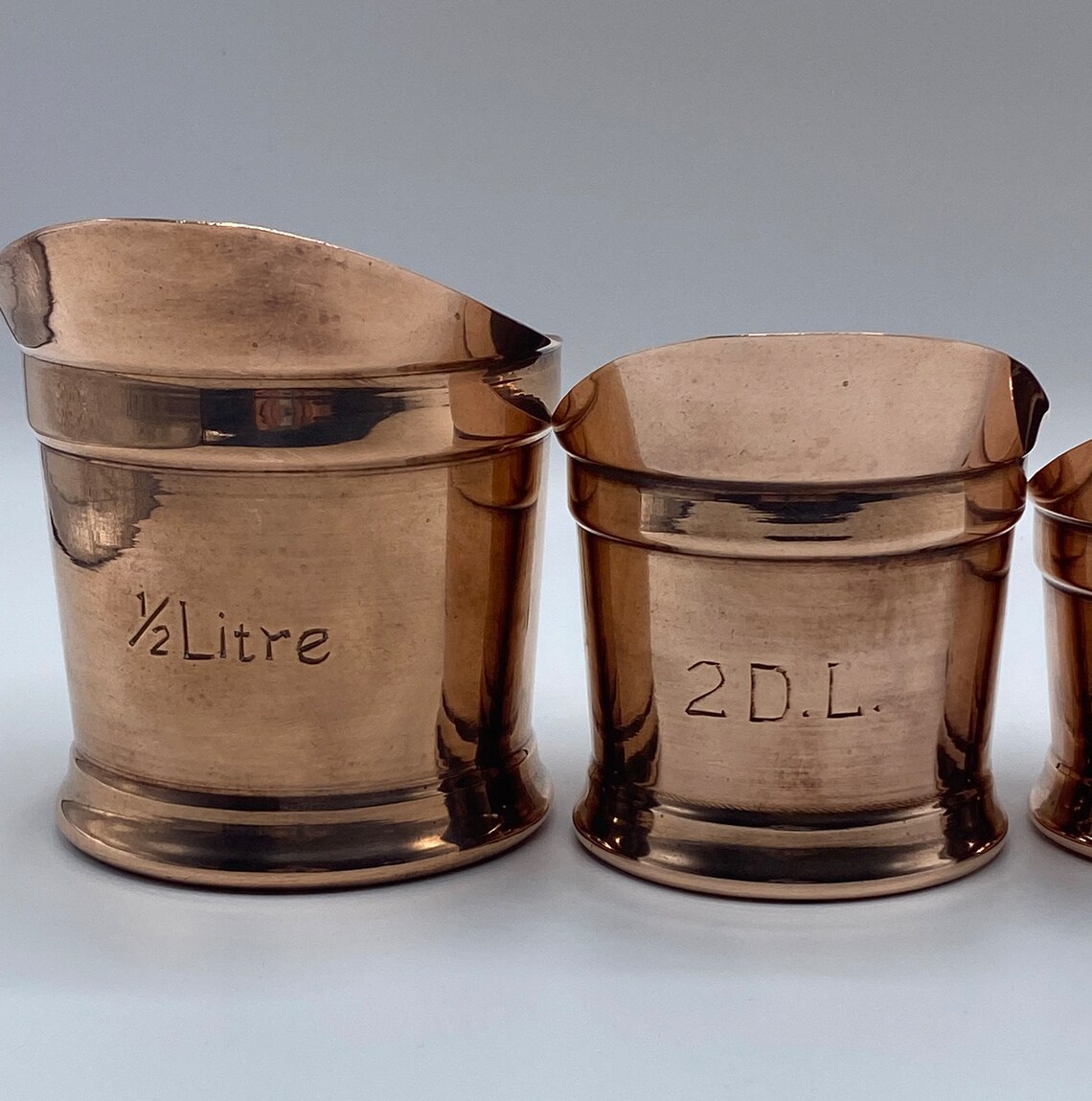 Set of 6 French Brass & Copper Kitchen Measuring Jugs Containers ...