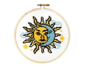 Moon and Sun Cross Stitch, Digital Pattern, Sun and Moon Cross Stitch ...