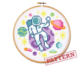 Outer Space Cross Stitch Pattern Saturn Rocket Ship Planets - Etsy