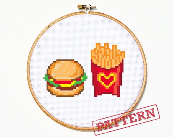 Burger and Fries Cross Stitch Pattern | Etsy