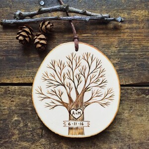 Personalized Tree With Heart, Initials and Date Sign. Wood Burned, Wood ...