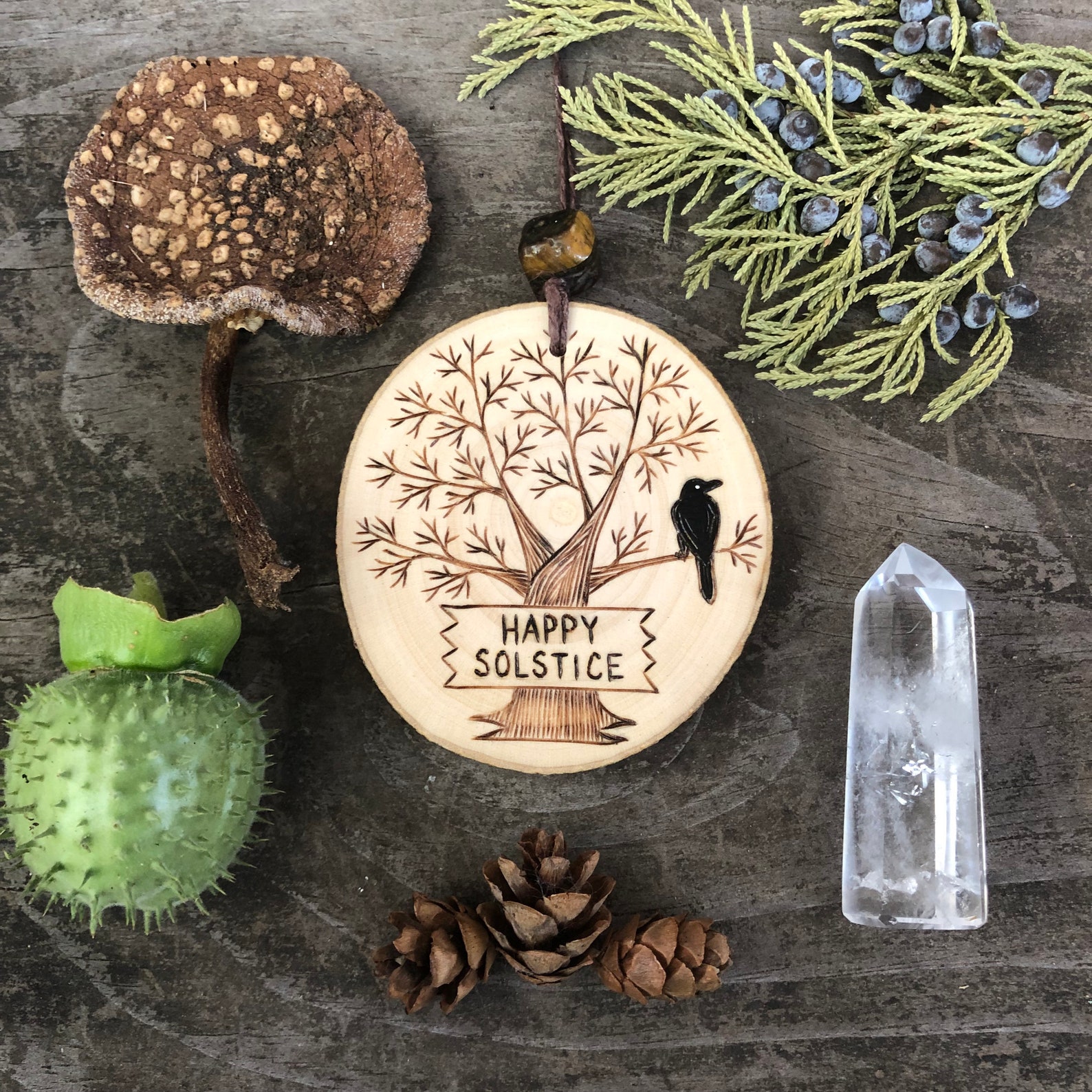 Happy Solstice Ornament or Wall Hanging. Wood Burned Winter - Etsy