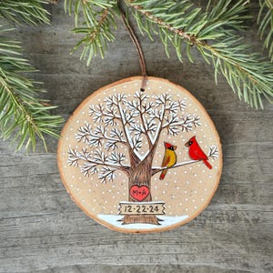 Snowy Tree With Red Cardinal Couple and Heart. Custom Made ...