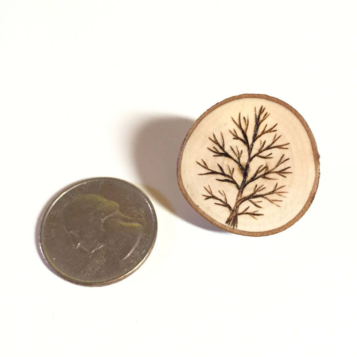 Wood burned tiny tree pin or brooch. Handmade by Forage | Etsy
