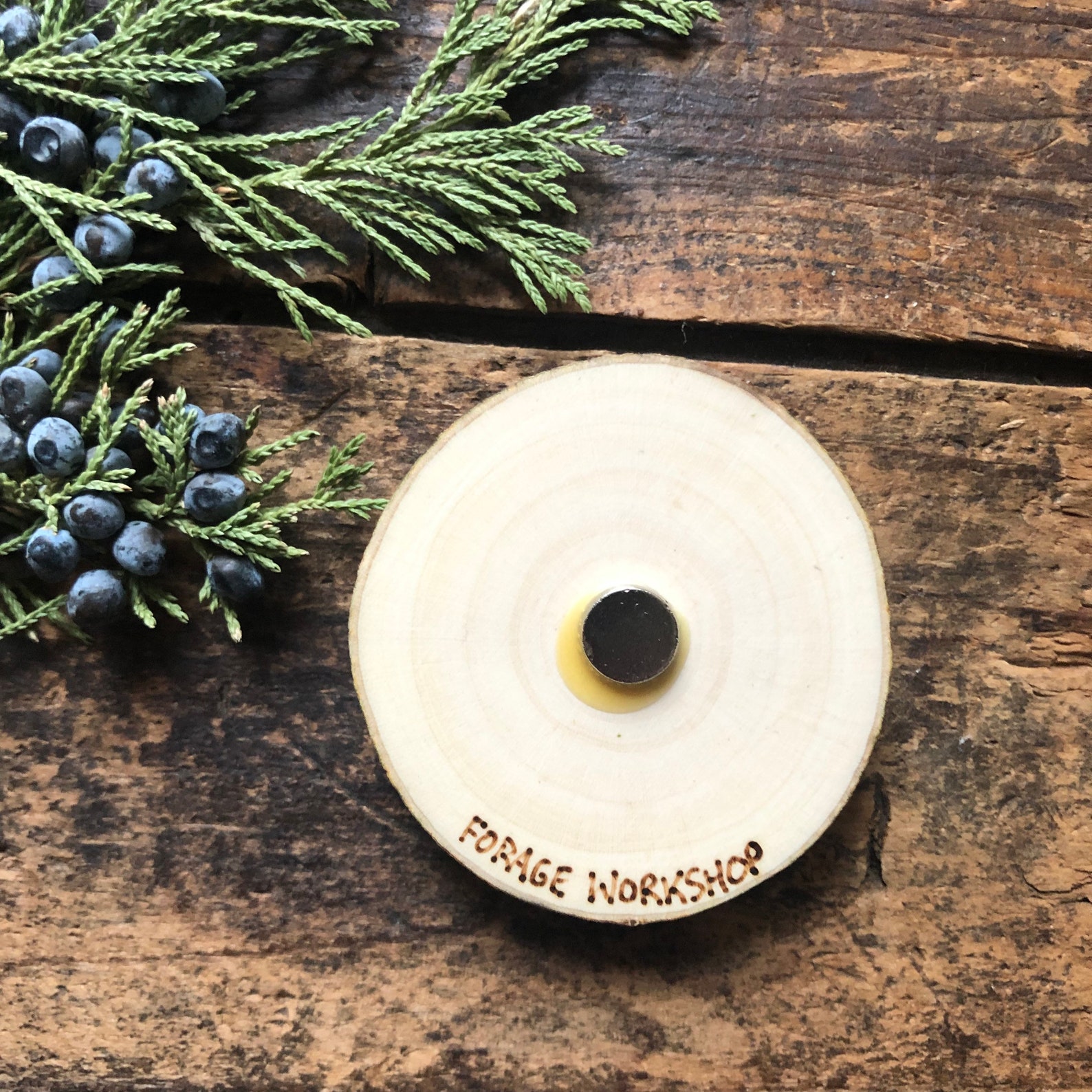 Wood Burned Pine Tree Wood Slice Magnet. Handmade by Forage Workshop ...