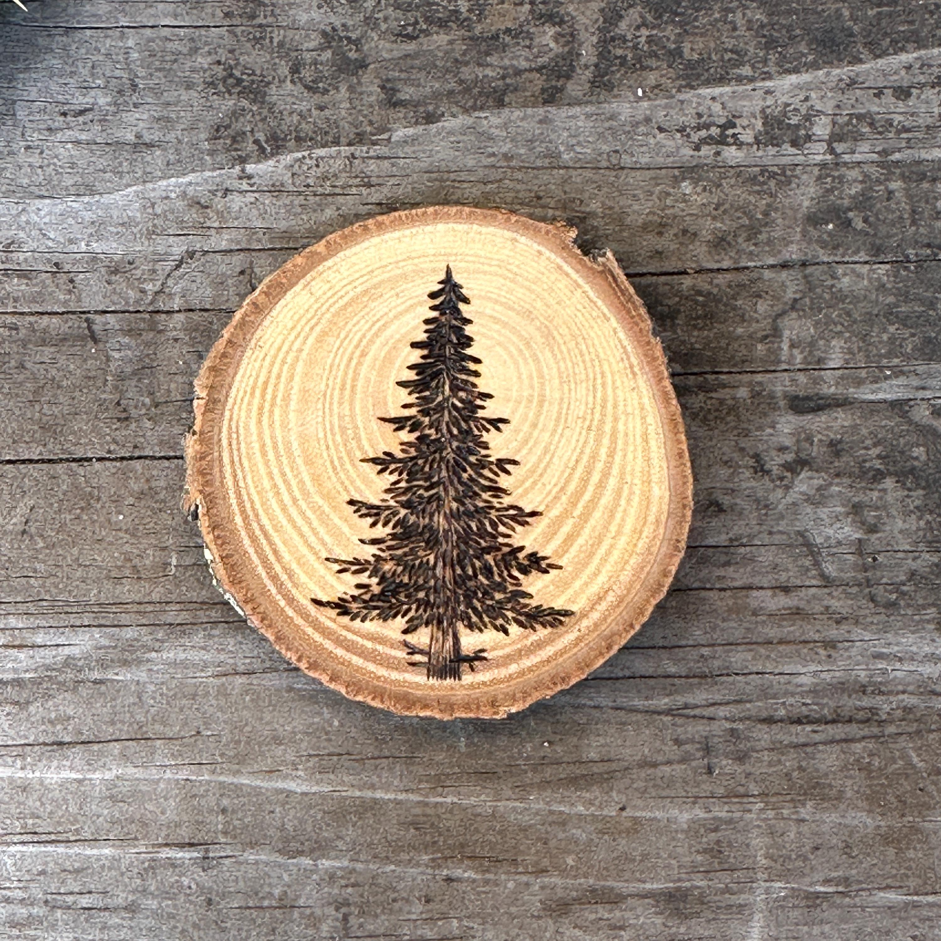 Wood Burned Pine Tree Wood Slice Magnet. Handmade by Forage Workshop ...
