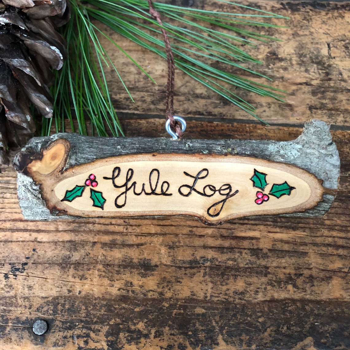 Wood Burned and Hand Painted Yule Log Ornament by Forage - Etsy