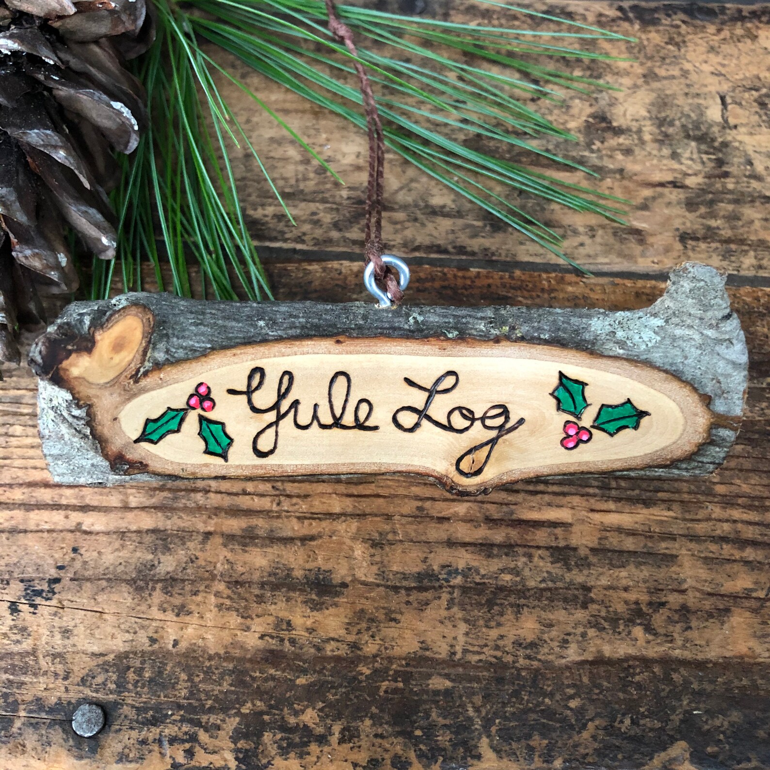 Wood Burned and Hand Painted Yule Log Ornament by Forage - Etsy