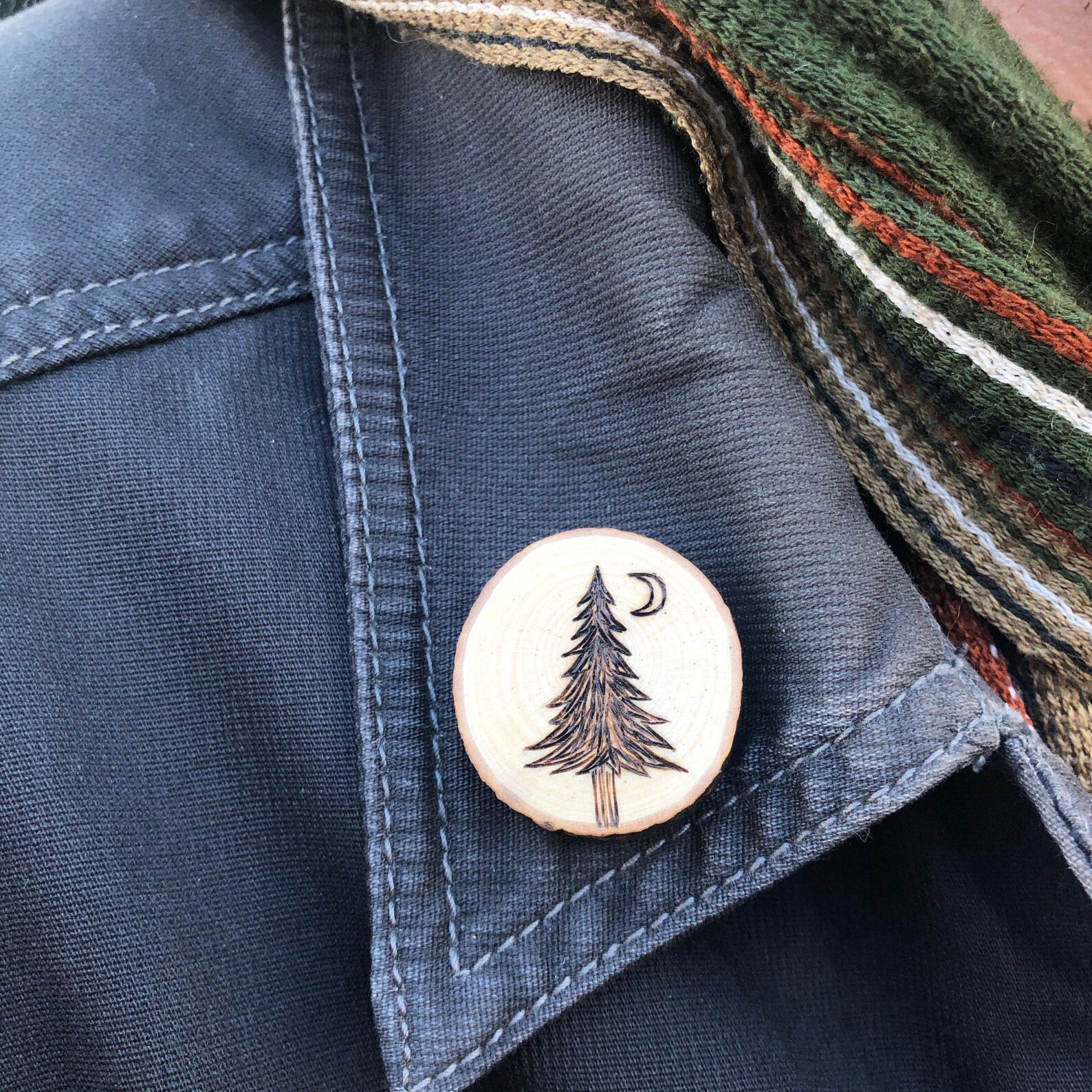 Wood Burned Tiny Pine Tree Pin or Brooch. Handmade by Forage | Etsy