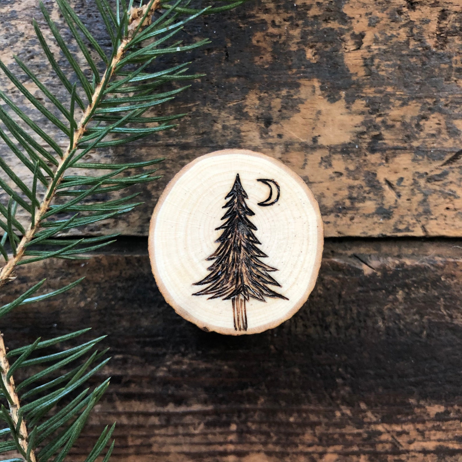 Wood Burned Tiny Pine Tree Pin or Brooch. Handmade by Forage | Etsy