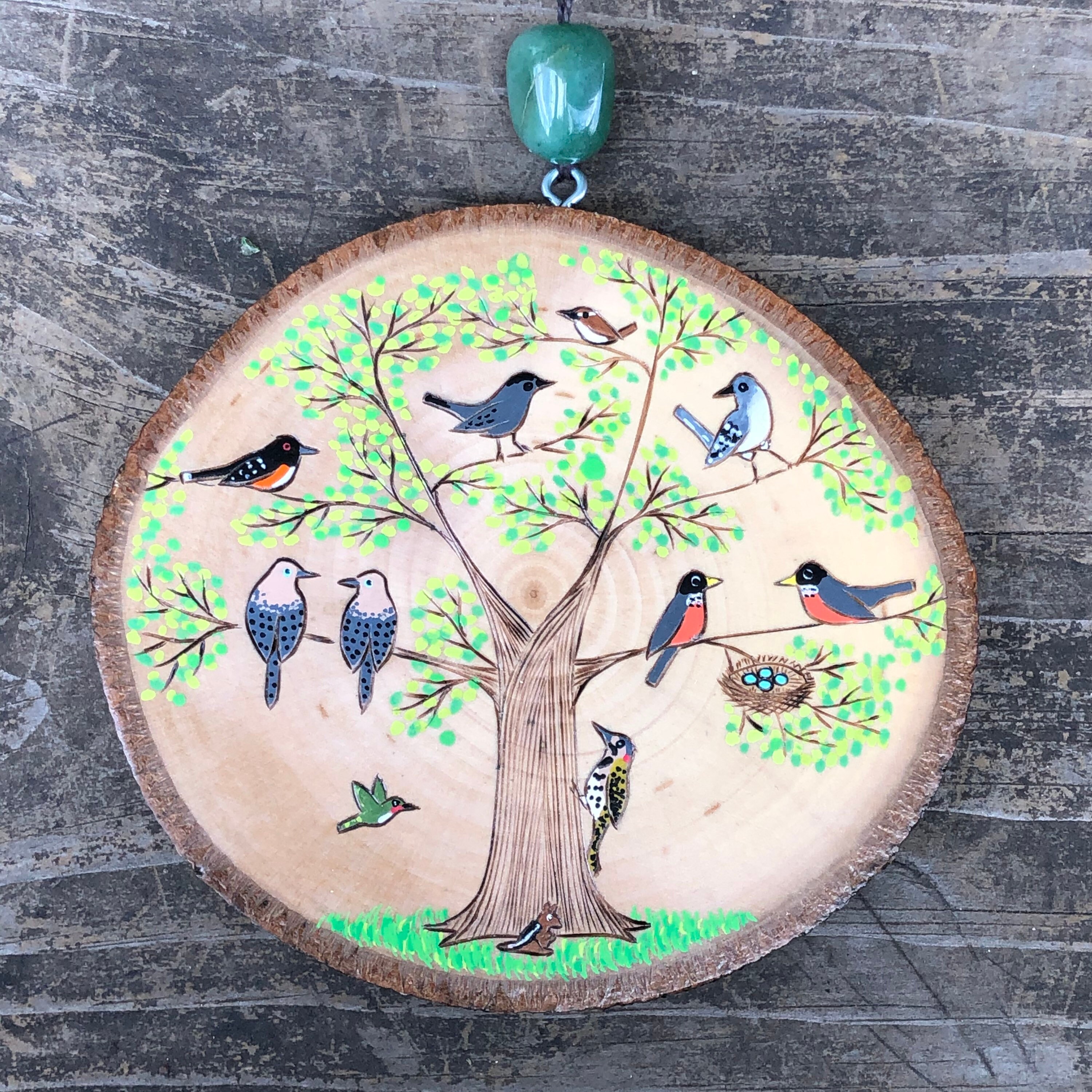 Spring Tree Full of Backyard Birds. Wood Slice Art Small Wall | Etsy