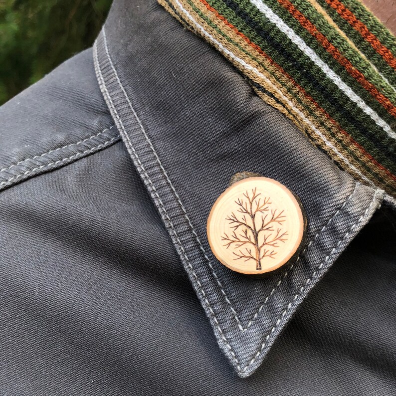 Wood Burned Tiny Tree Pin or Brooch. Handmade by Forage - Etsy