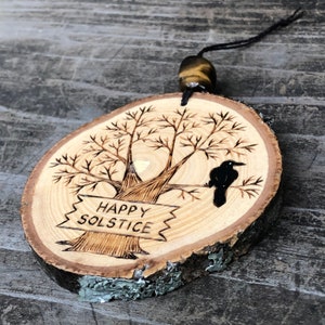 Happy Solstice Ornament or Wall Hanging. Wood Burned Winter | Etsy