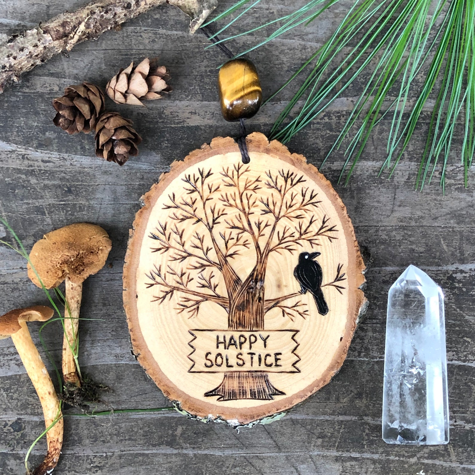 Happy Solstice Ornament or Wall Hanging. Wood Burned Winter | Etsy