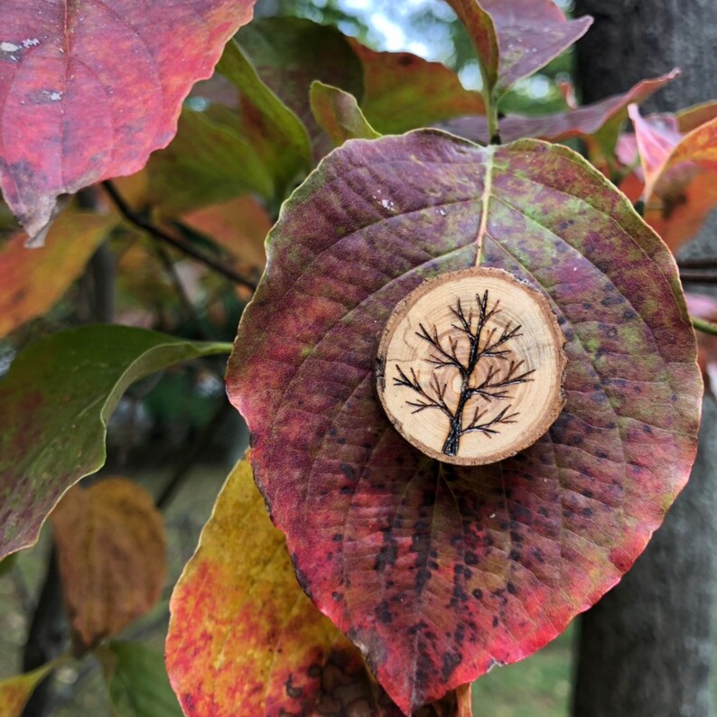 Wood Burned Tiny Tree Pin or Brooch. Handmade by Forage - Etsy
