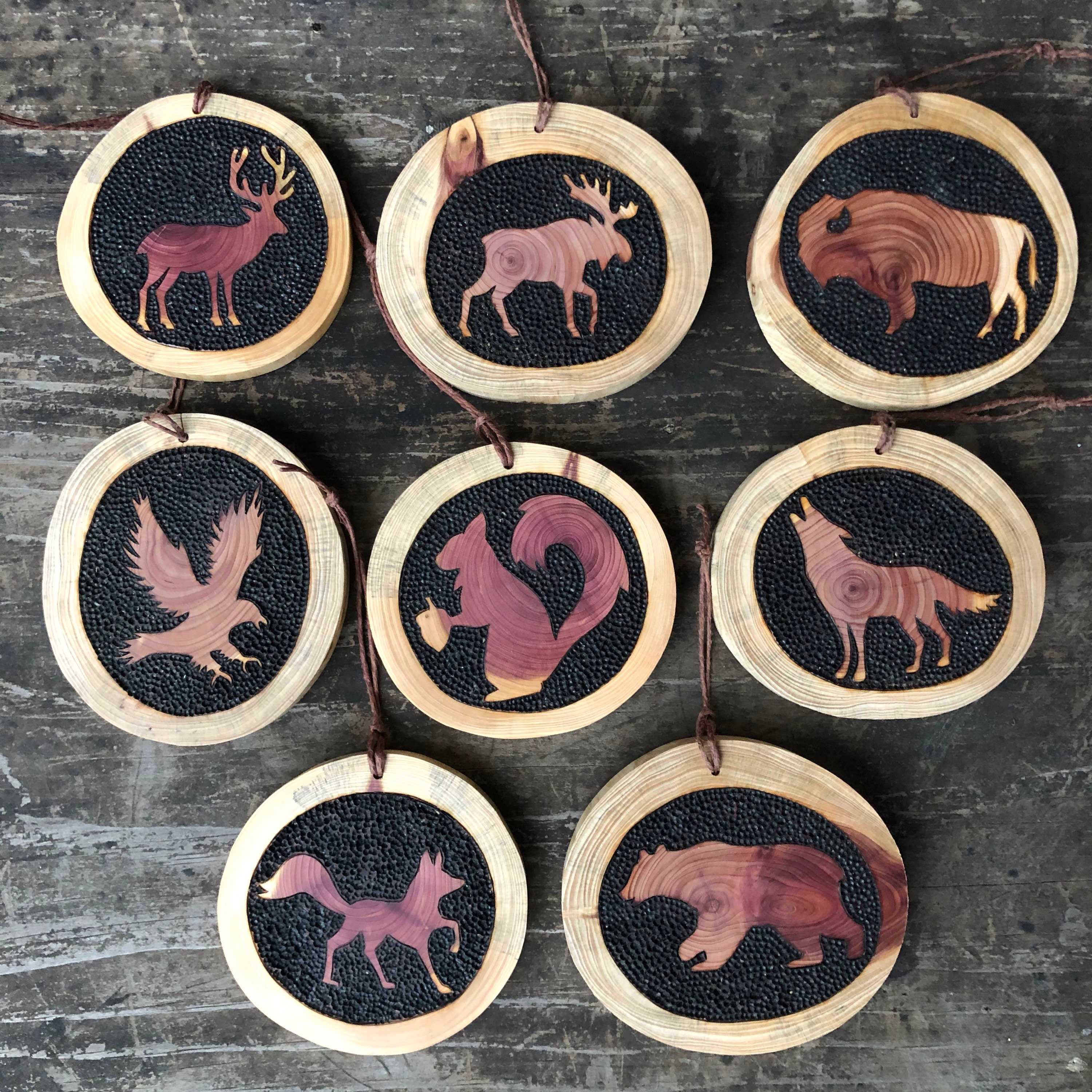 Squirrel Ornament. Cedar Wood Slice Wood Burned Squirrel Holding an ...