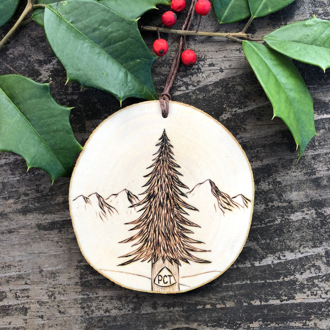 Pacific Crest Trail Wood Burned Pine Tree Mountain Scene Ornament ...