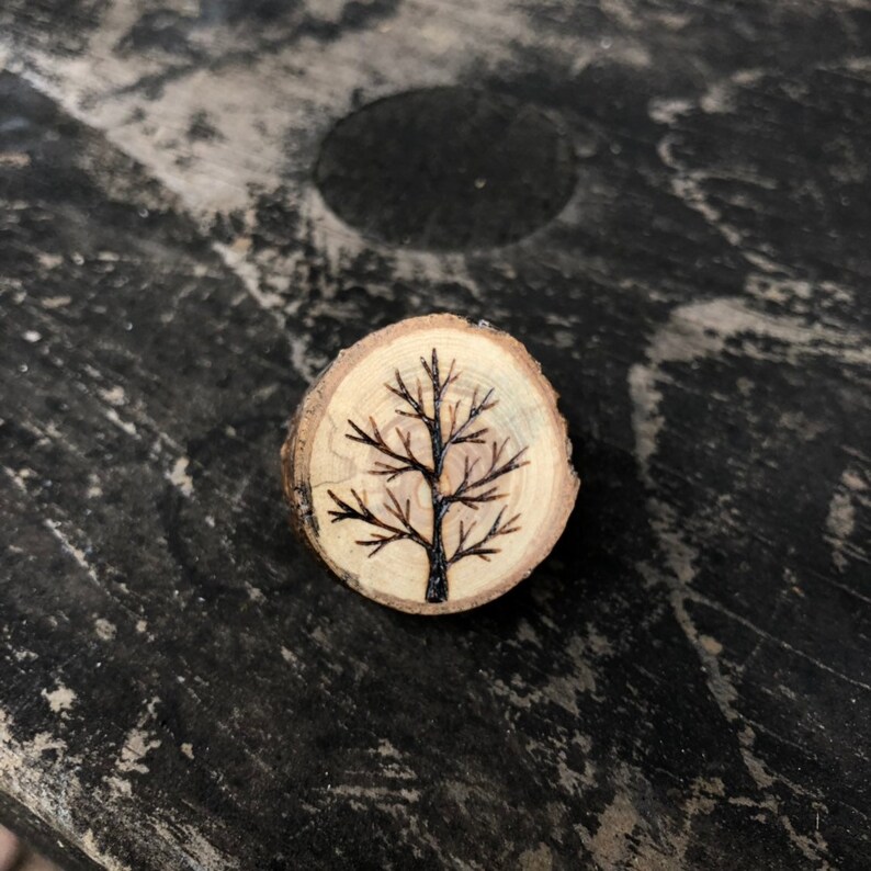 Wood Burned Tiny Tree Pin or Brooch. Handmade by Forage - Etsy