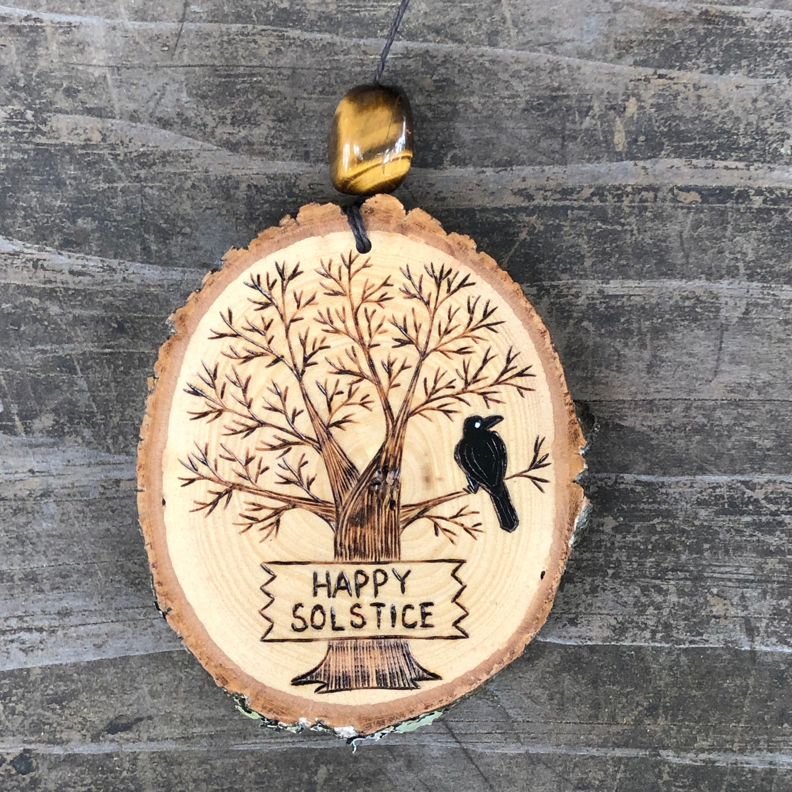 Happy Solstice Ornament or Wall Hanging. Wood Burned Winter | Etsy