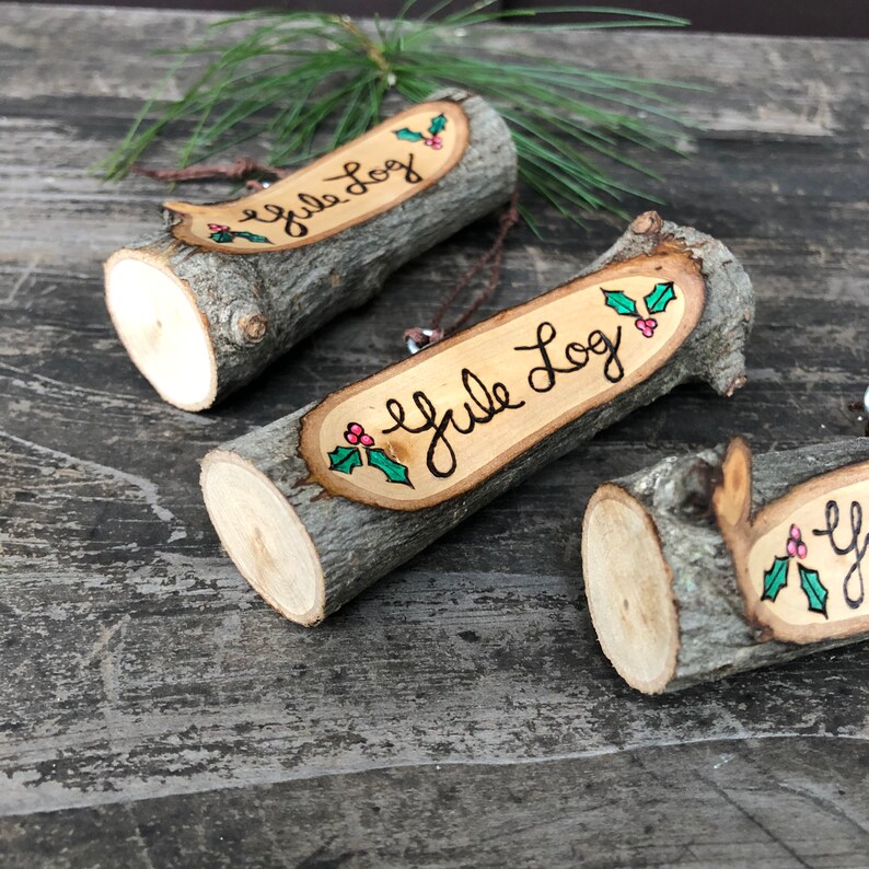 Wood Burned and Hand Painted Yule Log Ornament by Forage Workshop - Etsy