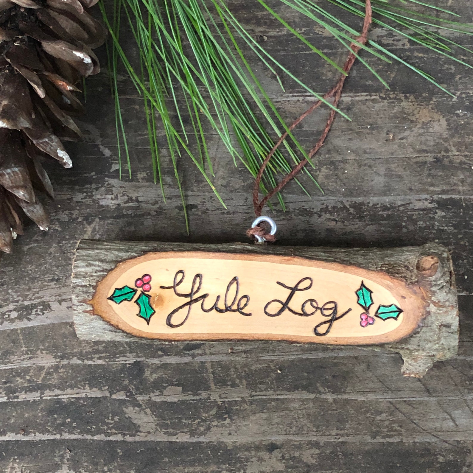 Wood Burned and Hand Painted Yule Log Ornament by Forage - Etsy