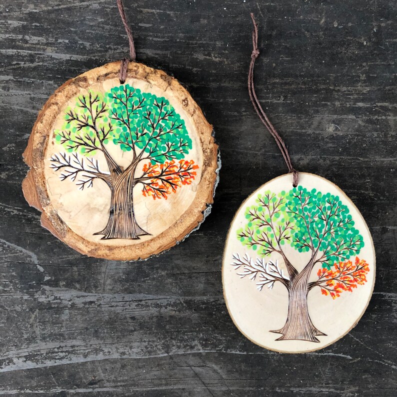 Four Seasons Tree on Wood Slice. Winter Spring Summer and | Etsy