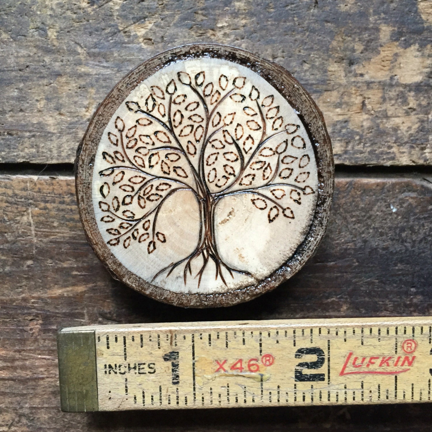 Wood burned tree of life wood slice magnet. Handmade by Forage | Etsy