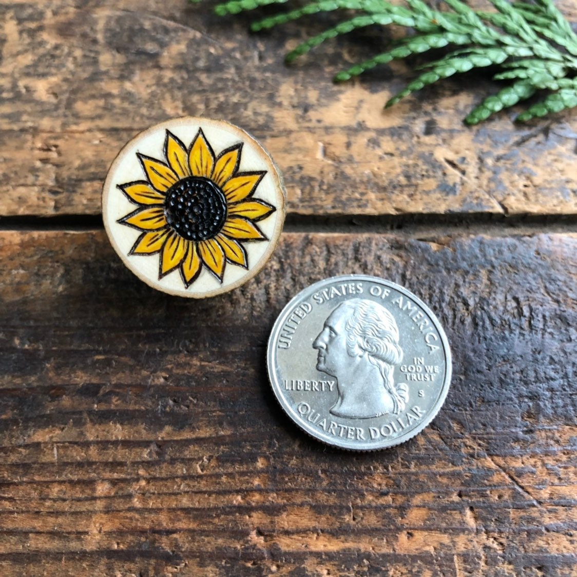 Wood Burned and Painted Sunflower Pin. Wooden Pin. Handmade by | Etsy