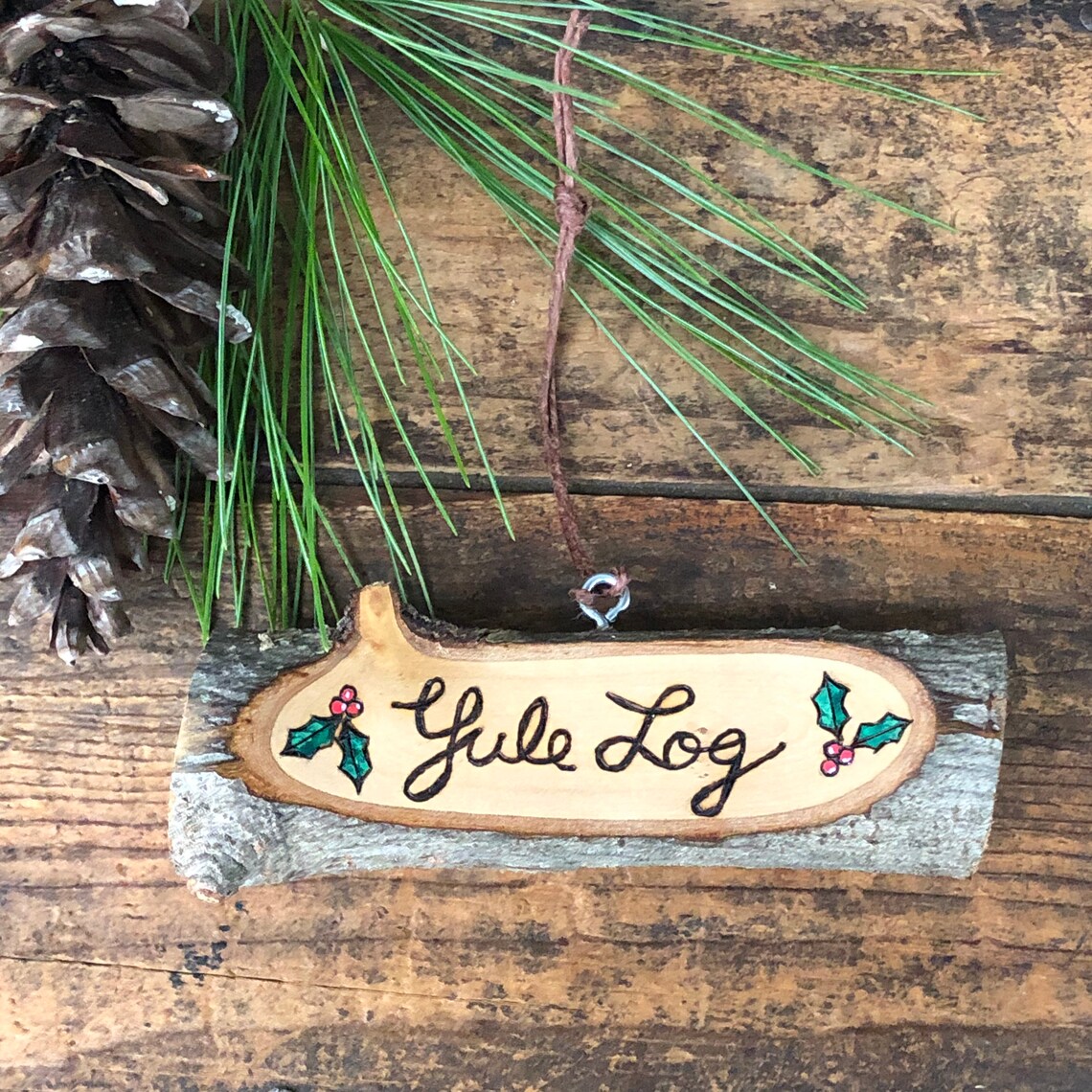 Wood Burned and Hand Painted Yule Log Ornament by Forage - Etsy