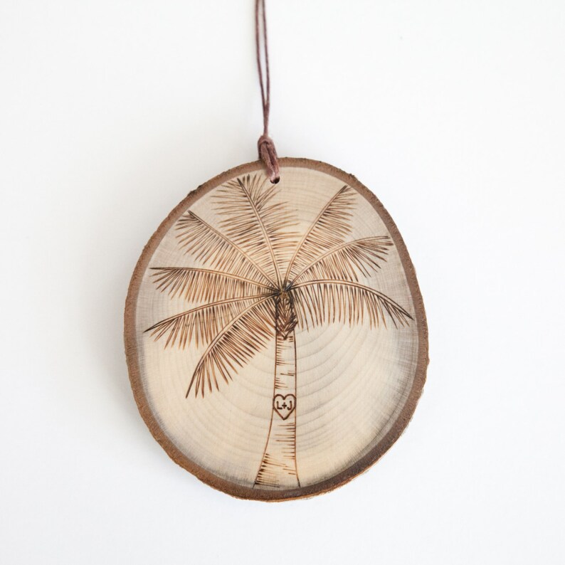 Personalized Palm Tree Wooden Ornament. Wood Burned Heart & | Etsy