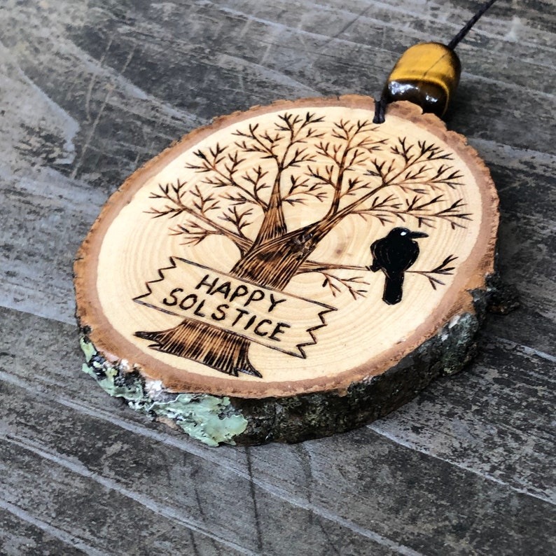 Happy Solstice Ornament or Wall Hanging. Wood Burned Winter | Etsy