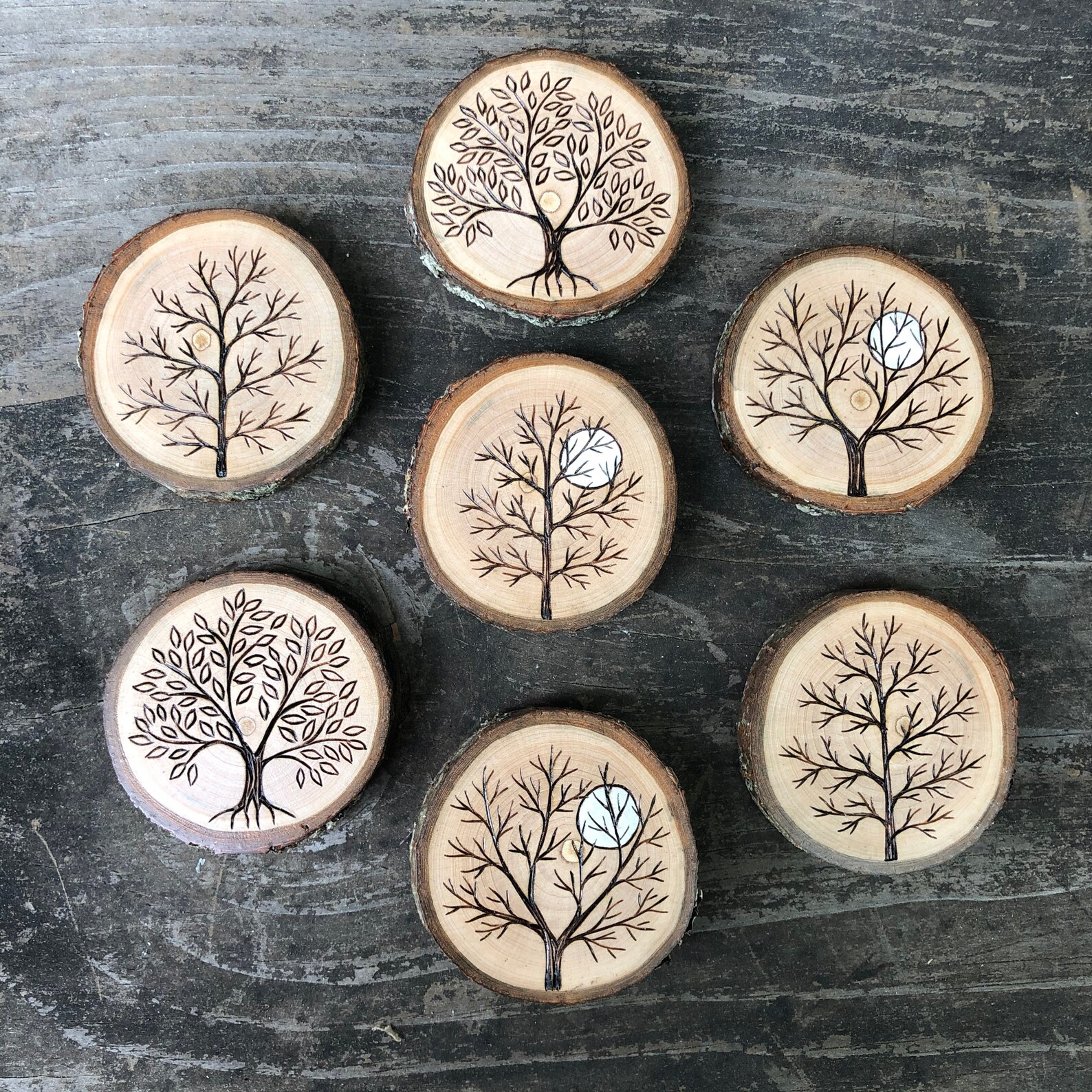 Wood Burned Tree Wood Slice Magnet. Wood Slice Magnet Handmade - Etsy