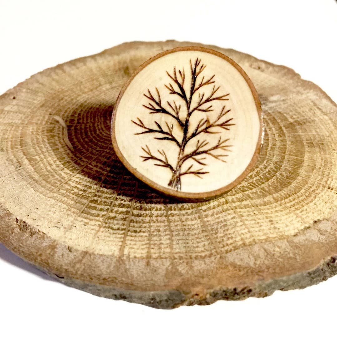 Wood Burned Tiny Tree Pin or Brooch. Handmade by Forage Workshop - Etsy