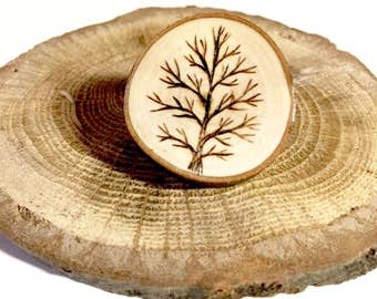 Wood Burned Tiny Pine Tree Pin or Brooch. Handmade by Forage | Etsy