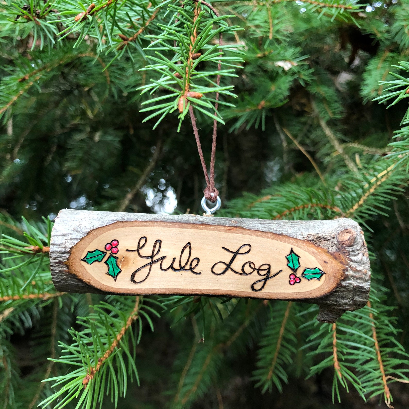 Wood Burned and Hand Painted Yule Log Ornament by Forage - Etsy