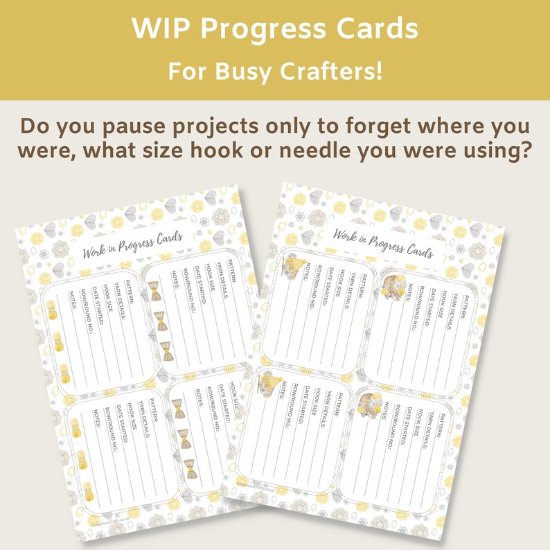 Printable Work in Progress Cards: Crochet or Knitting Project Tracker ...