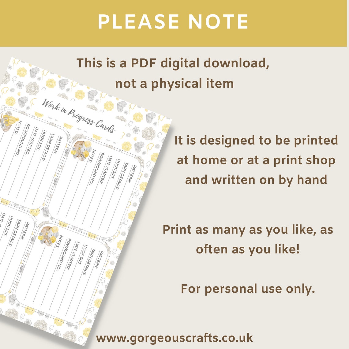 Printable Work in Progress Cards, WIP Hang Tag for Handmade Crochet ...