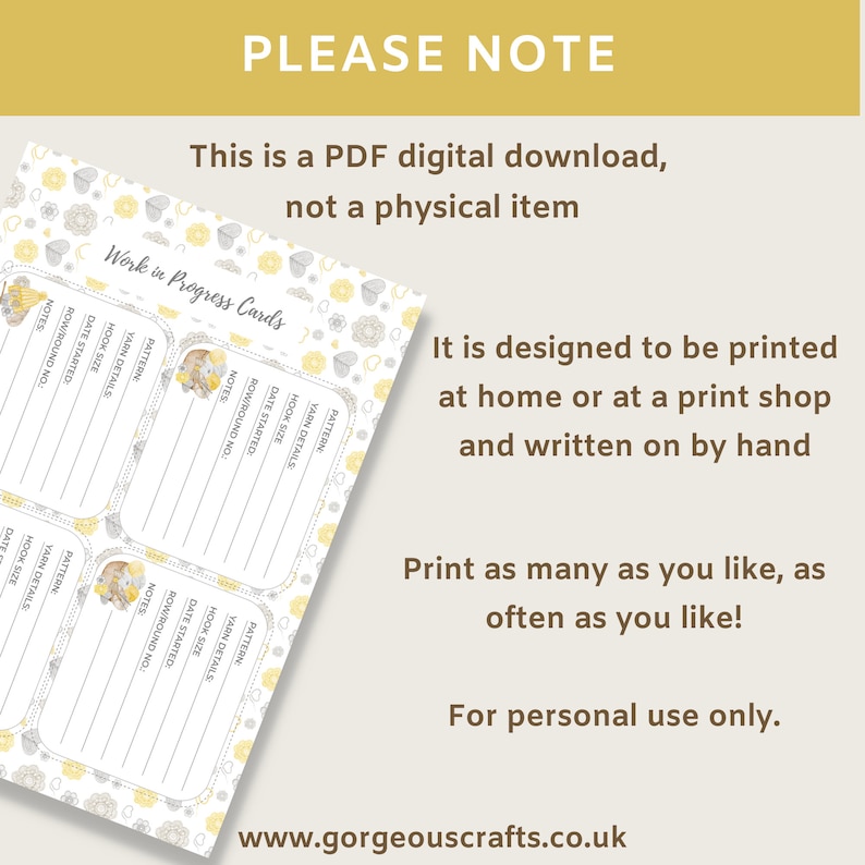 Printable Work in Progress Cards, WIP Hang Tag for Handmade Crochet ...