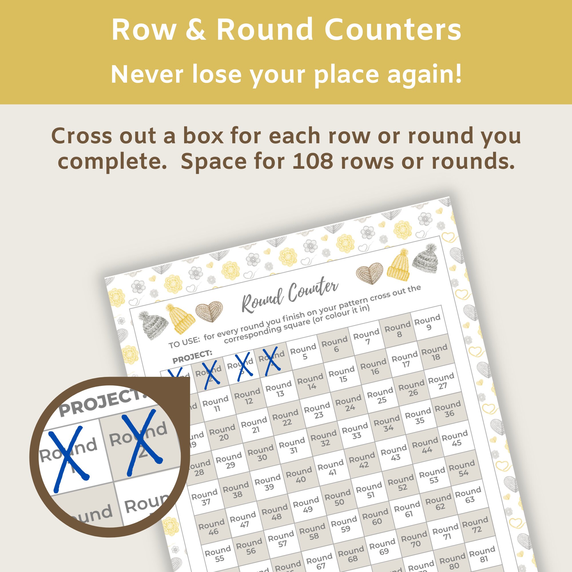 Printable Row Counter, Includes Round Counters, Use With Knitting ...