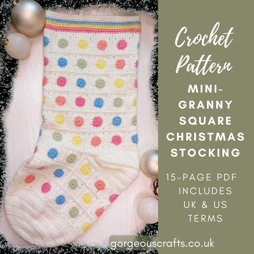 Granny Square Christmas Stocking Crochet Pattern, Cute Fun Spotty ...
