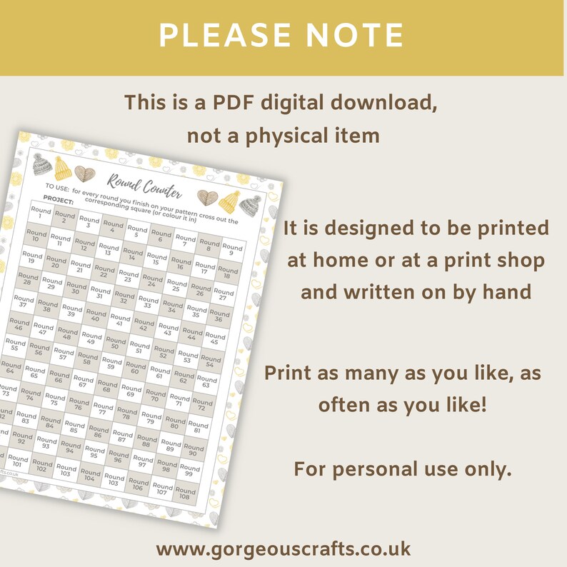 Printable Row Counter, Includes Round Counters, Use With Knitting ...