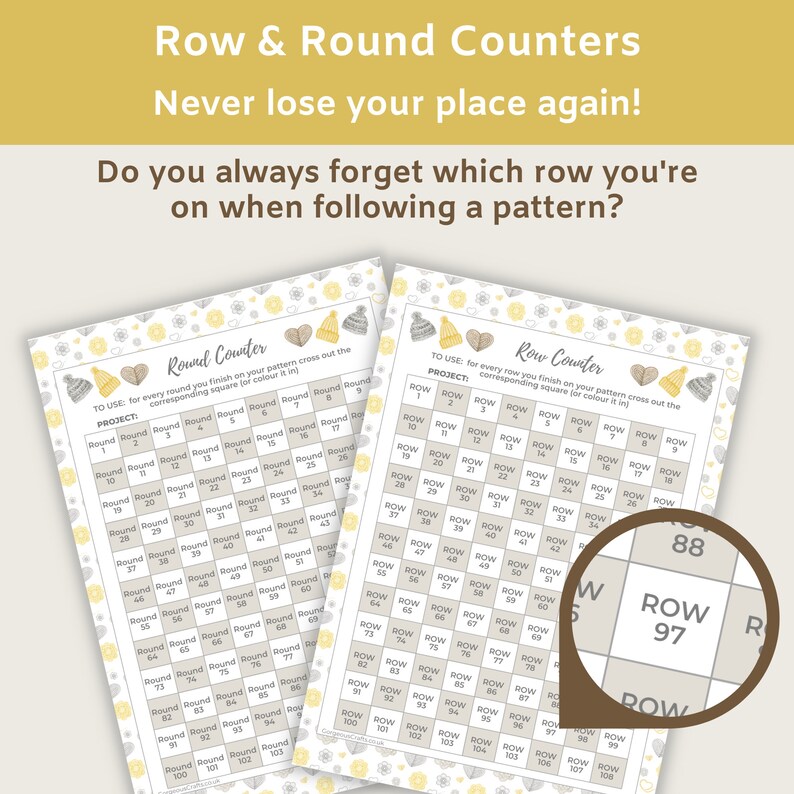 Printable Row & Round Counters for Crochet, Knitting, Macrame (PDF ...