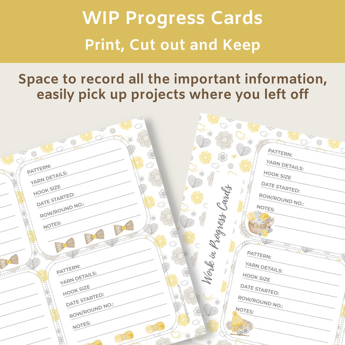 Printable Work in Progress Cards: Crochet or Knitting Project Tracker ...