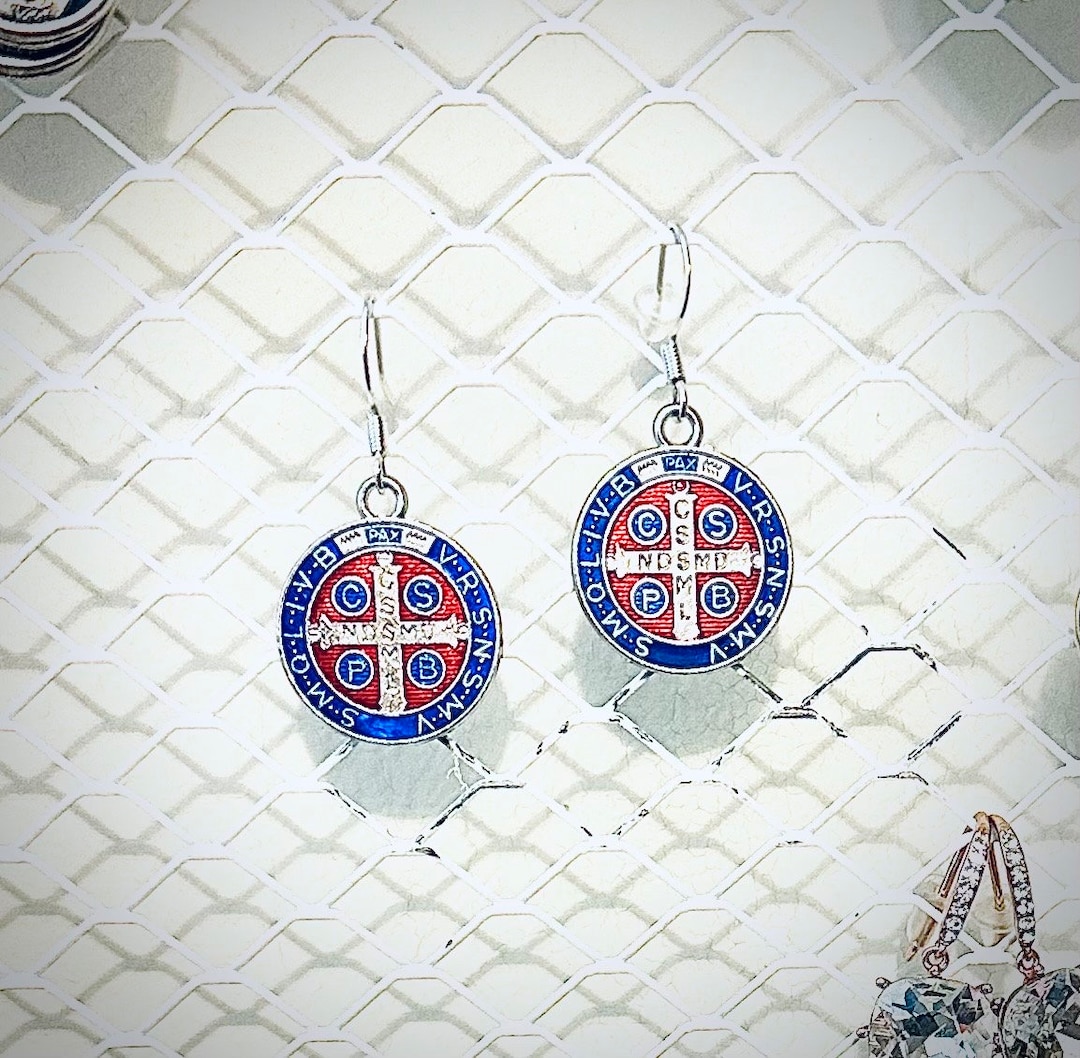 St. Benedict Medal Religious Earrings / Jewelry - Etsy